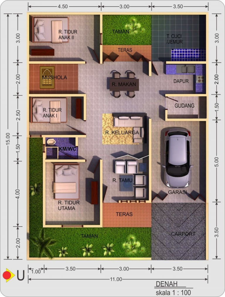 Kumpulan Desain Denah Rumah 10x15 Terbagus Lengkap - Blog Pengajar Tekno